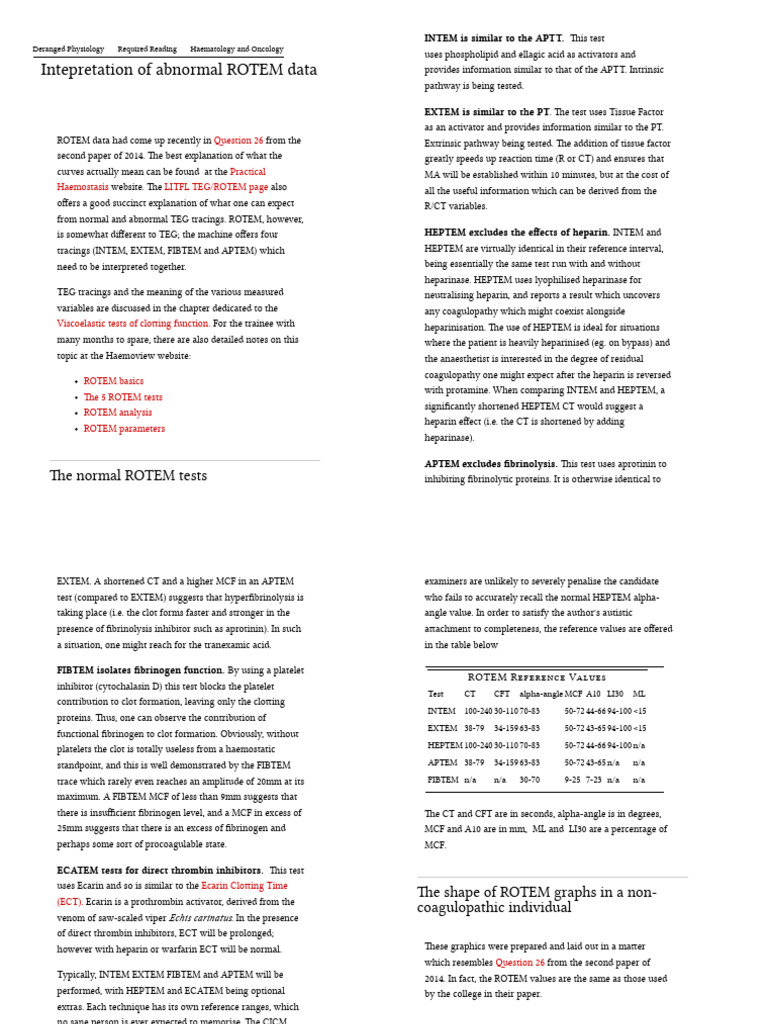 Intepretation of Abnormal ROTEM Data - Deranged Physiology | PDF | Medicine | Hematology