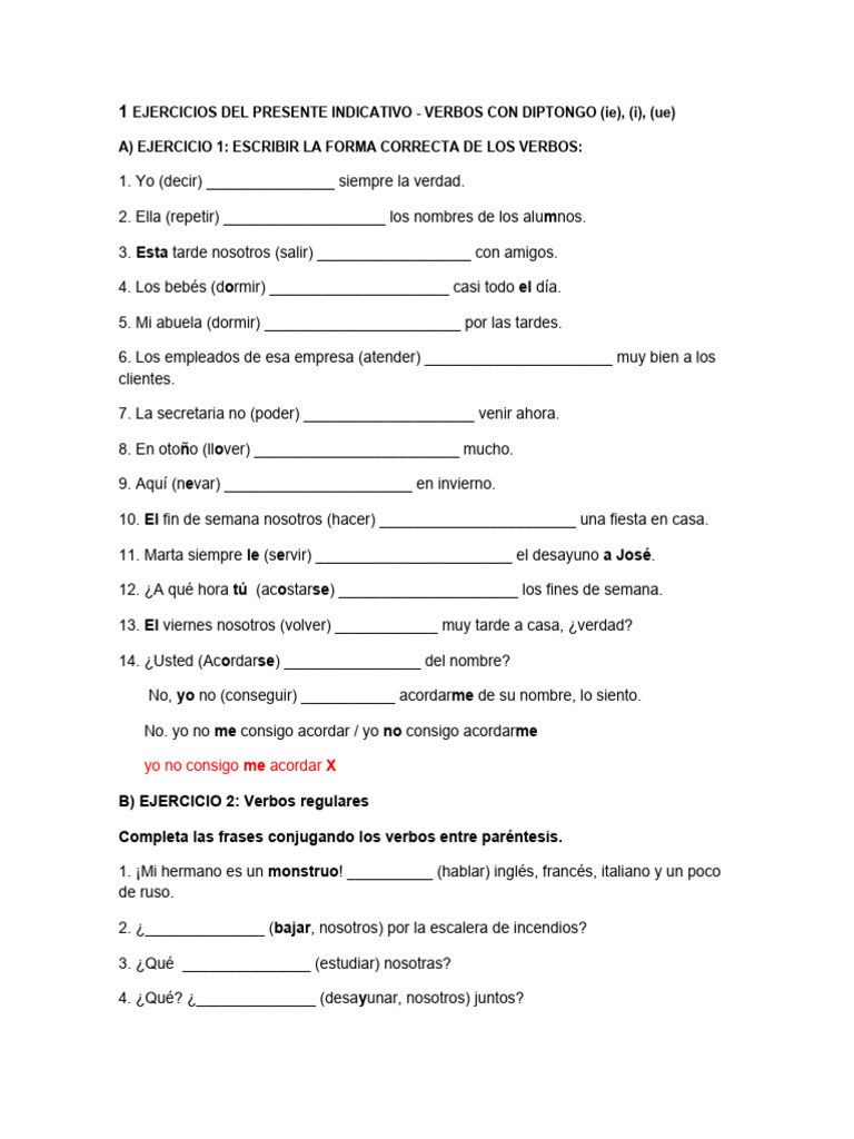 1 Ejercicios Del Presente Indicativo | PDF