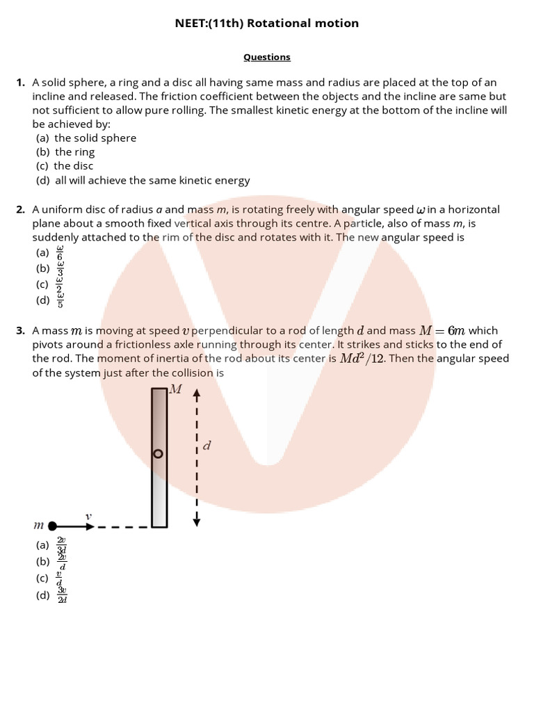 NEET Rotational Motion Questions | PDF | Rotation Around A Fixed Axis ...