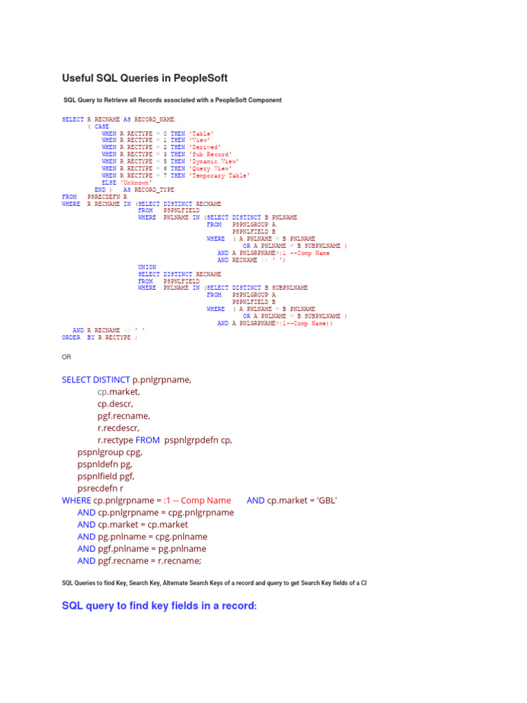 A To Z Useful - Daily Needs SQL Queries in PeoipleSoft | PDF | Information Retrieval | Data ...