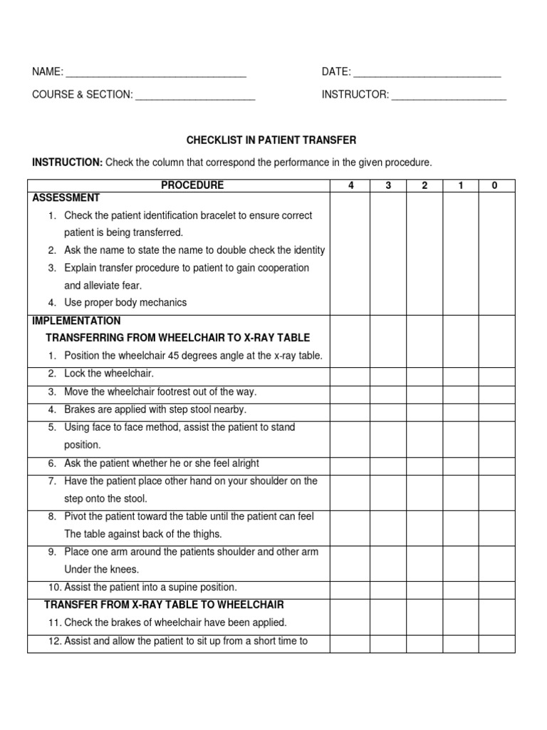 Checklist-Patient-Transfer | PDF | Wheelchair | Patient