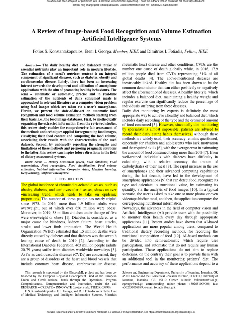 A Review of Image-Based Food Recognition and Volume Estimation ...