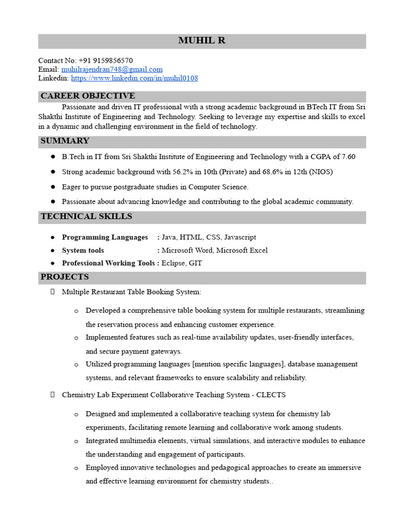 Muhil Resume | Download Free PDF | Simulation | Computing