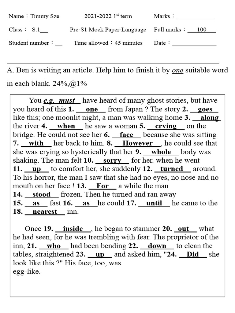 English Test Paper ANSWER | PDF | Ebenezer Scrooge | Obesity
