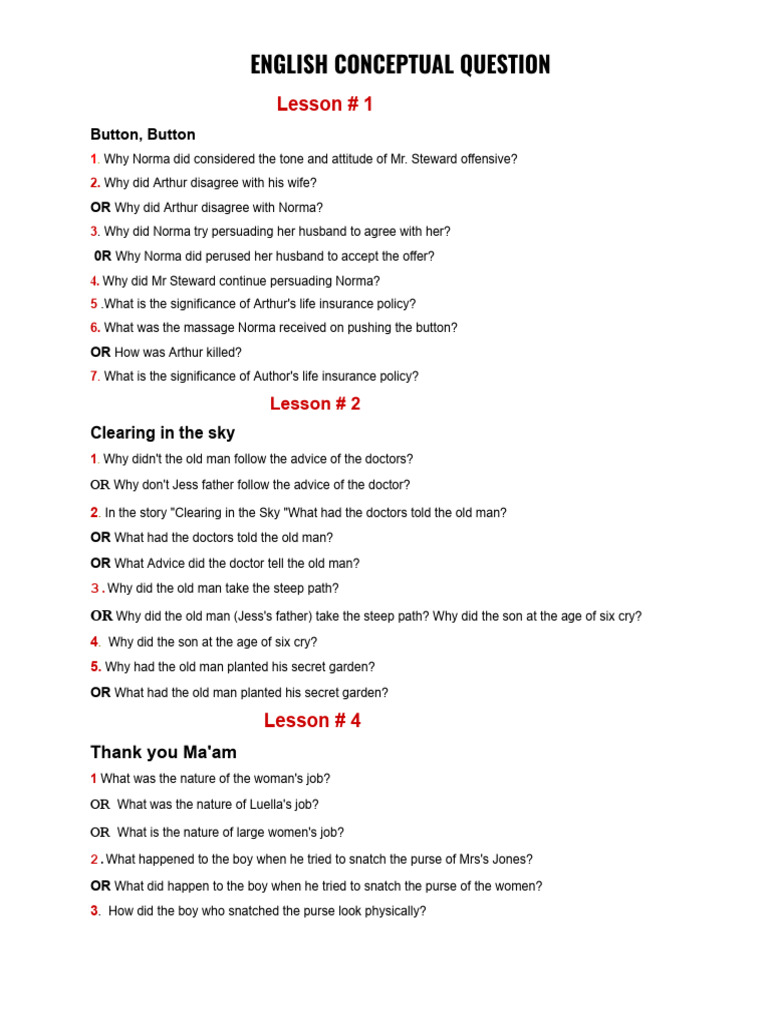 English Conceptual Question | PDF | Self-Improvement