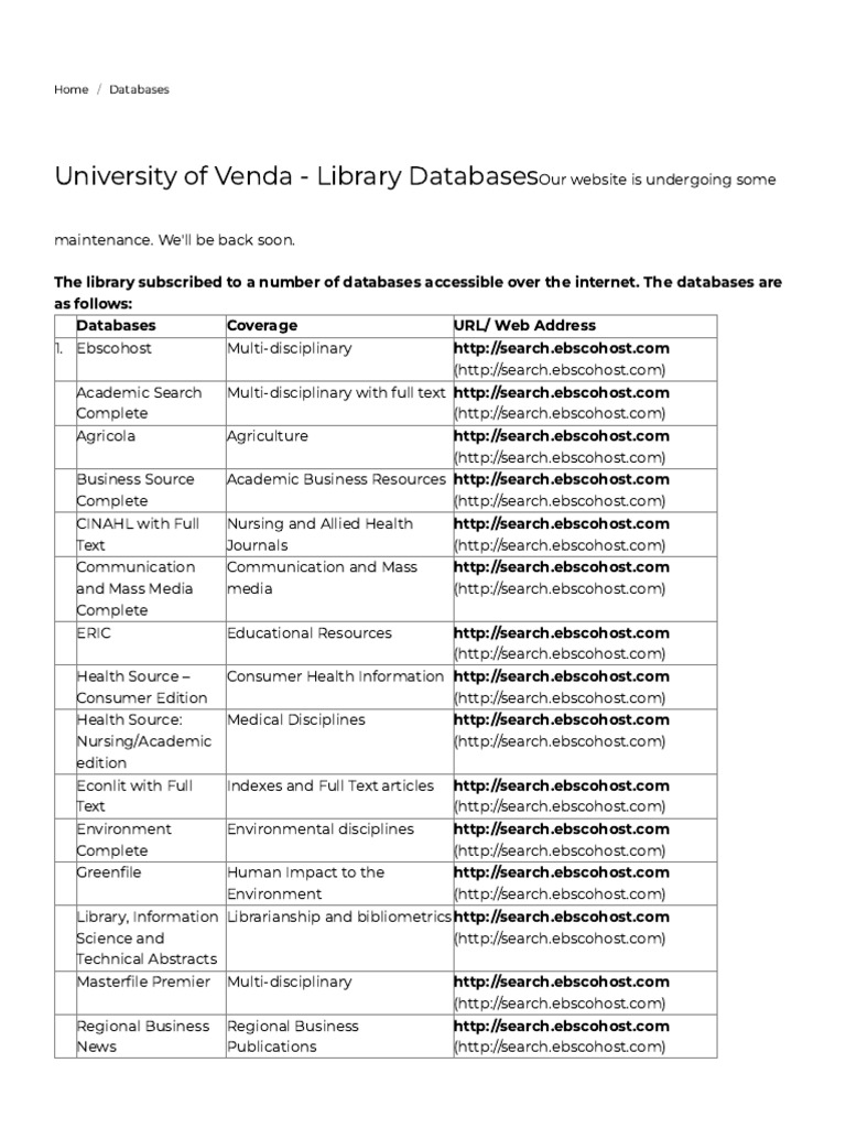 University of Venda - Library Databases | PDF | Libraries | Information ...