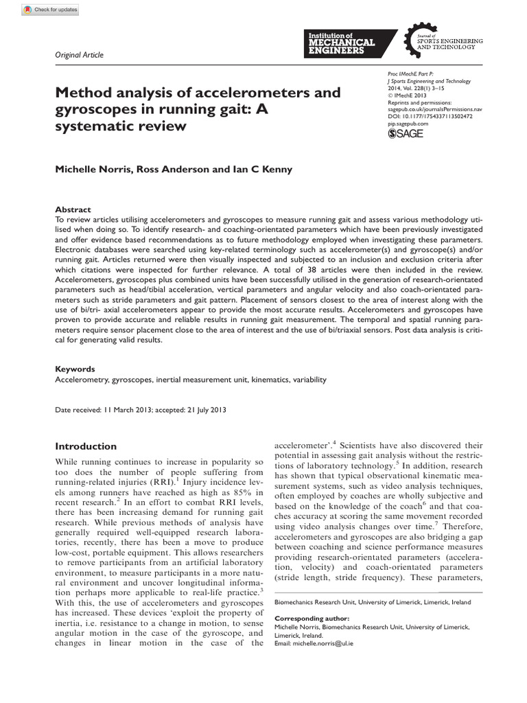 Method Analysis of Accelerometers and Gyroscopes in Running Gait | PDF | Accelerometer ...
