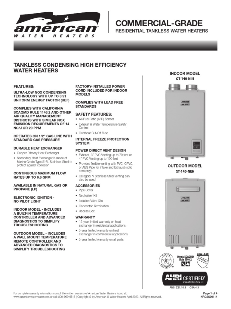 Water Heaters Tankless A Gas | PDF | Water Heating | Mechanical Engineering