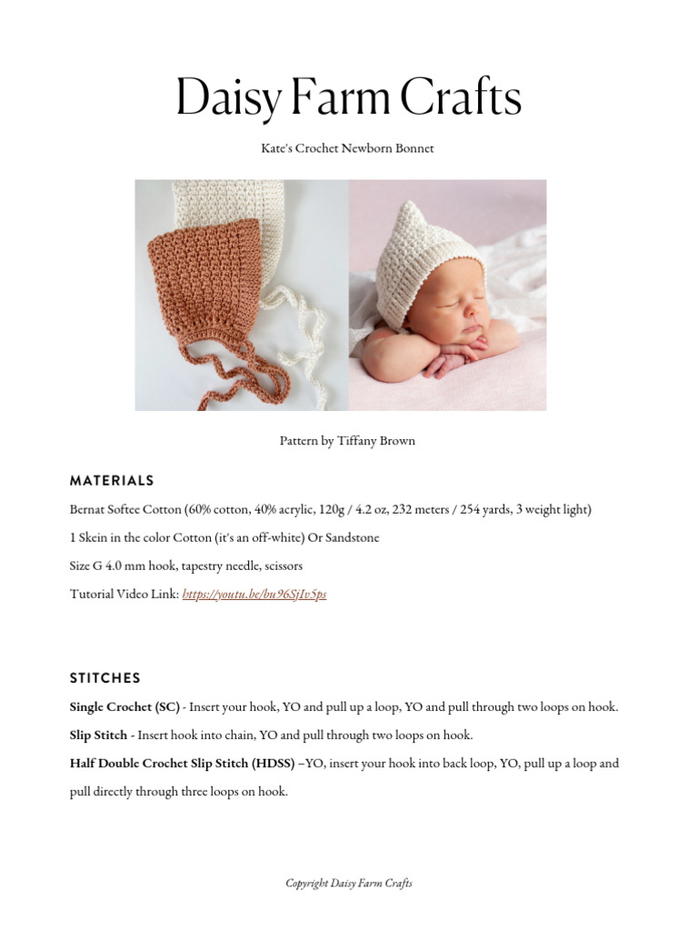 Kates Crochet Newborn Bonnet | PDF | Crochet | Figured Fabrics