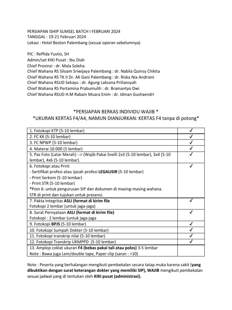 Persiapan Iship Sumsel Februari 2024 | PDF