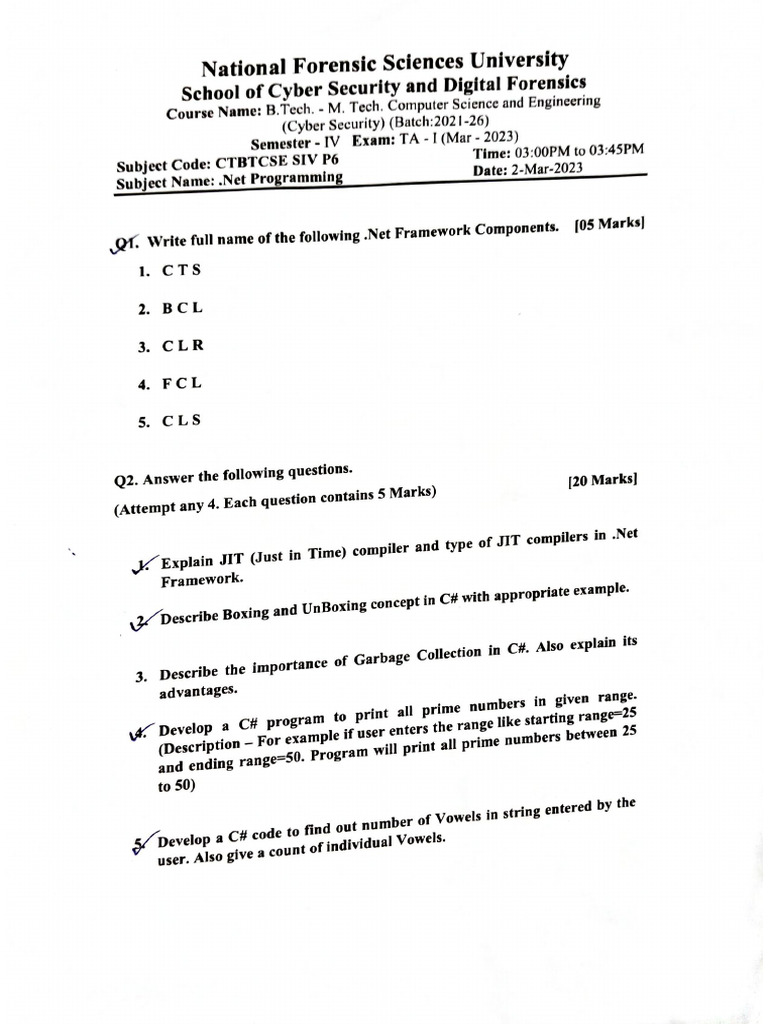 Dot Net Sem 4 TA and Mid Sem | PDF