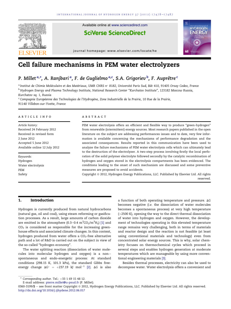Cell Failure Mechanisms in PEM Water Electrolyzers | PDF | Hydrogen ...