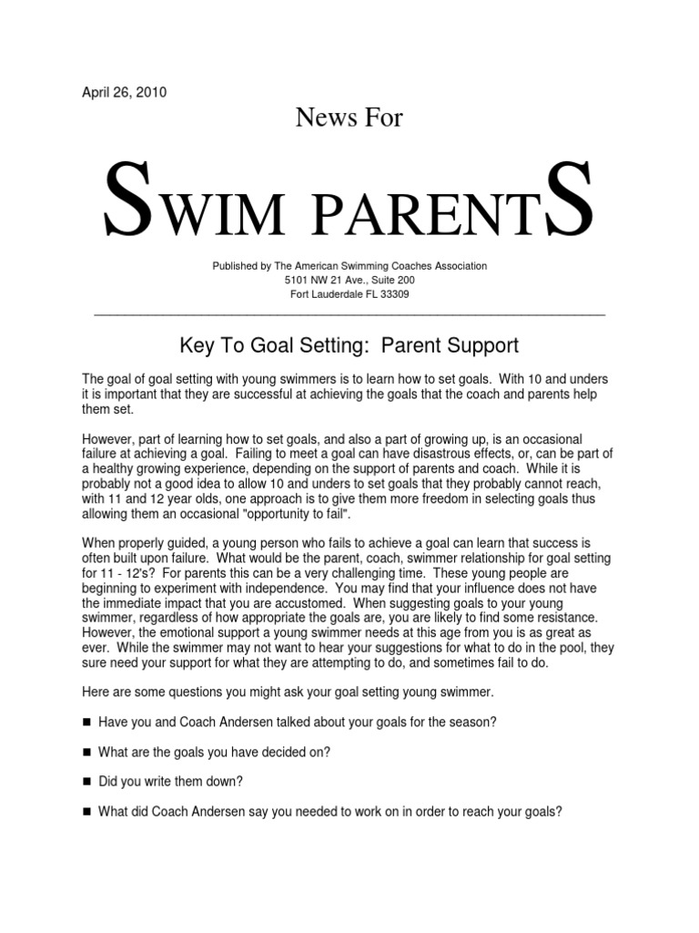 Goal Setting Parent Support | PDF | Swimming | Goal Setting