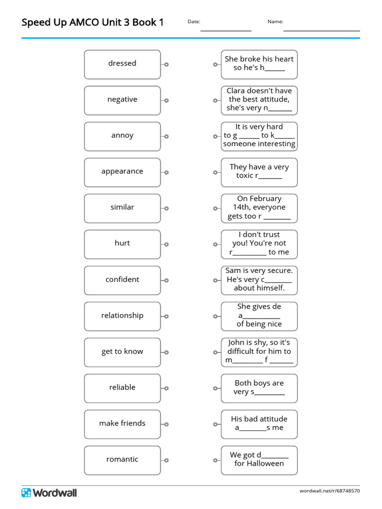 Speed Up Amco Unit 3 Book 1 Match Up | PDF