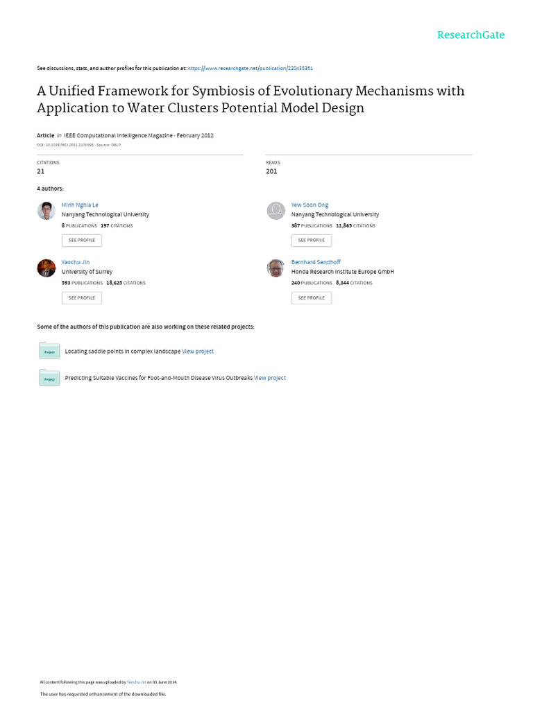 A Unified Framework For Symbiosis of Evolutionary | PDF | Metaheuristic ...