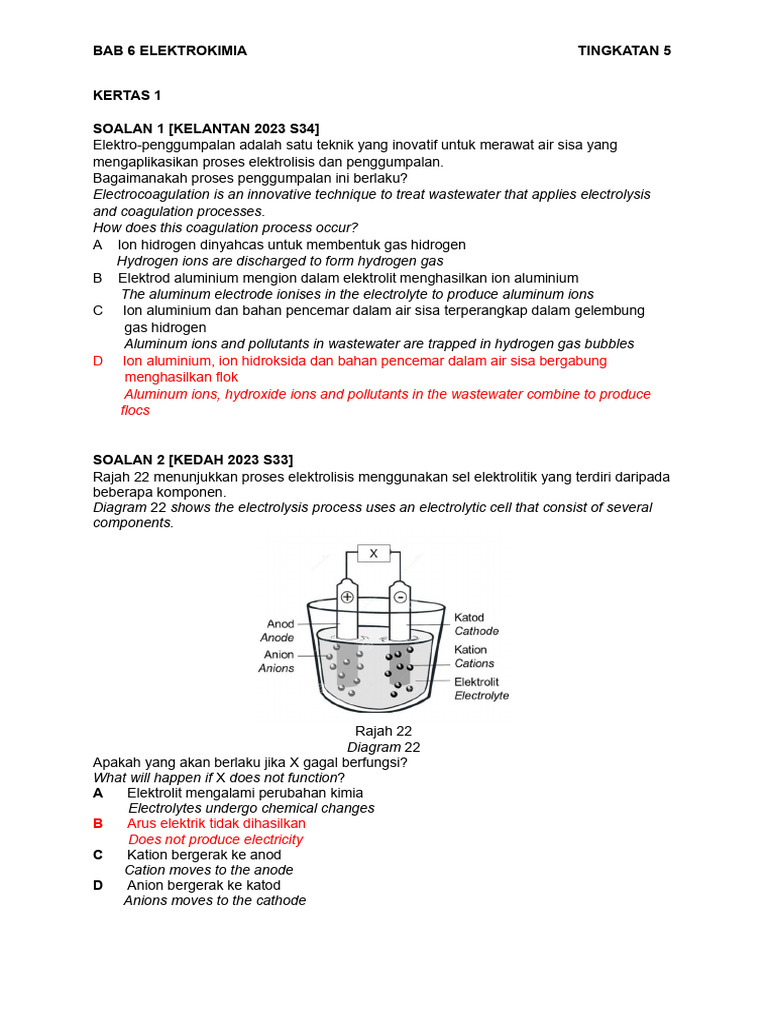 Ting 5 Bab 6 Elektrokimia (Jawapan) | PDF