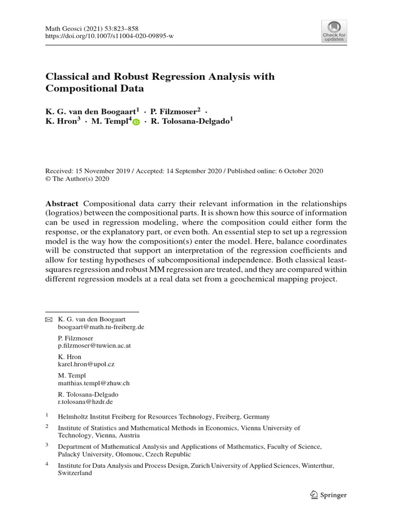 Classical and Robust Regression Analysis With Compositional Data | PDF ... Classical and Robust Regression Analysis With Compositional Data | PDF ...