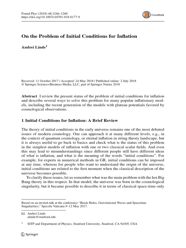 On The Problem of Initial Conditions For Inflation: Andrei Linde | PDF ...