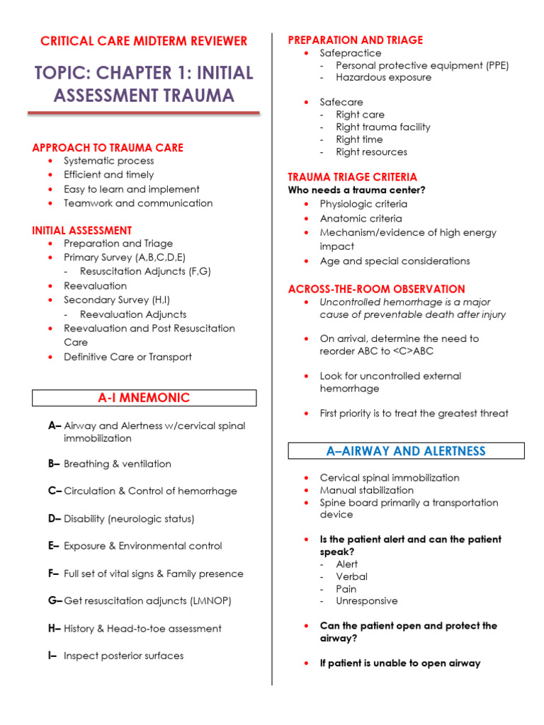 Critical Care Midterm Reviewer | PDF | Injury | Breathing