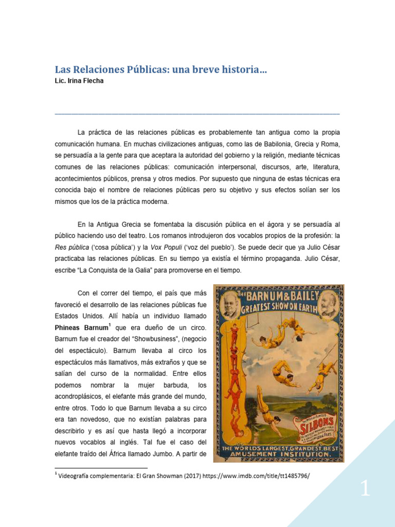 Breve Historia de Las RRPP - Lic Irina Flecha | PDF | Propaganda | Publicidad