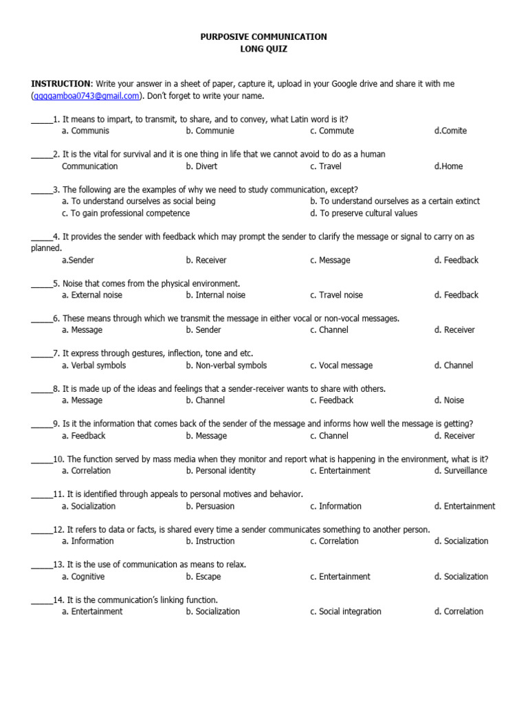 Ge102 Purcom Quiz Iloilo | PDF | Communication | Socialization