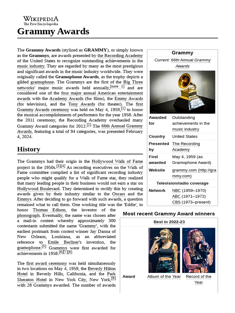 Grammy Awards | PDF | Grammy Awards | Music Industry