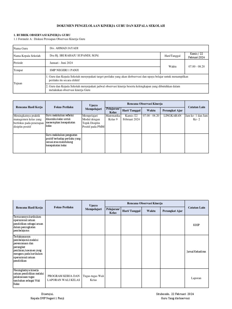 Form Observasi Guru - Drs AHMAD JAYADI | PDF