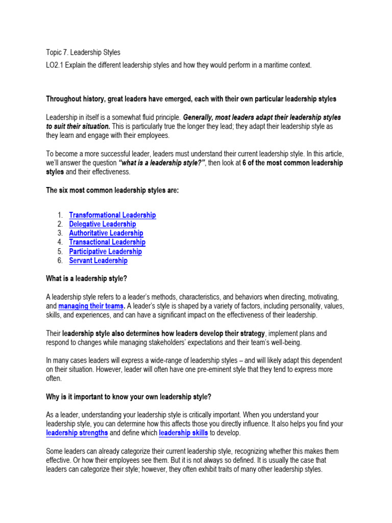 To Suit Their Situation. This Is Particularly True The Longer They Lead ...