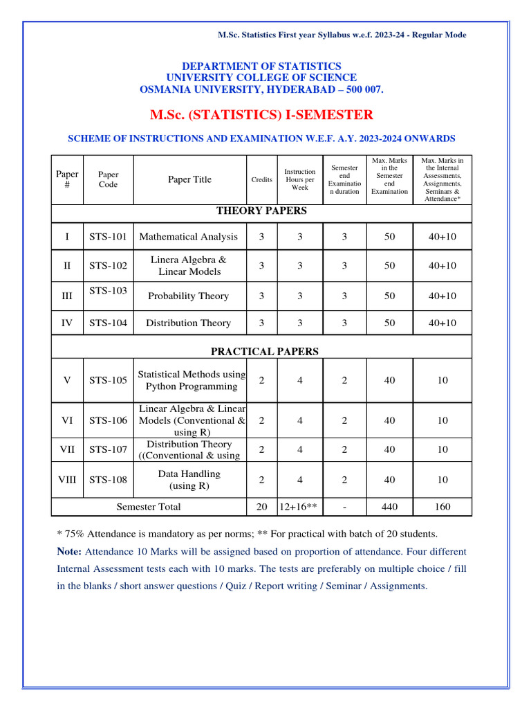 M.Sc. Statistics First Year Syllabus 2023-24 | PDF | Estimator ...