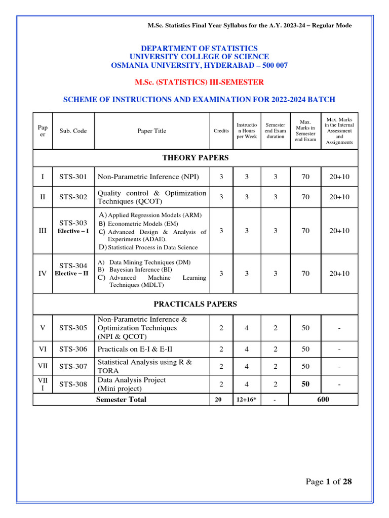 MSC Statistics III IV Sem Syllabus 5 Units Current Batch | PDF | Regression Analysis ...