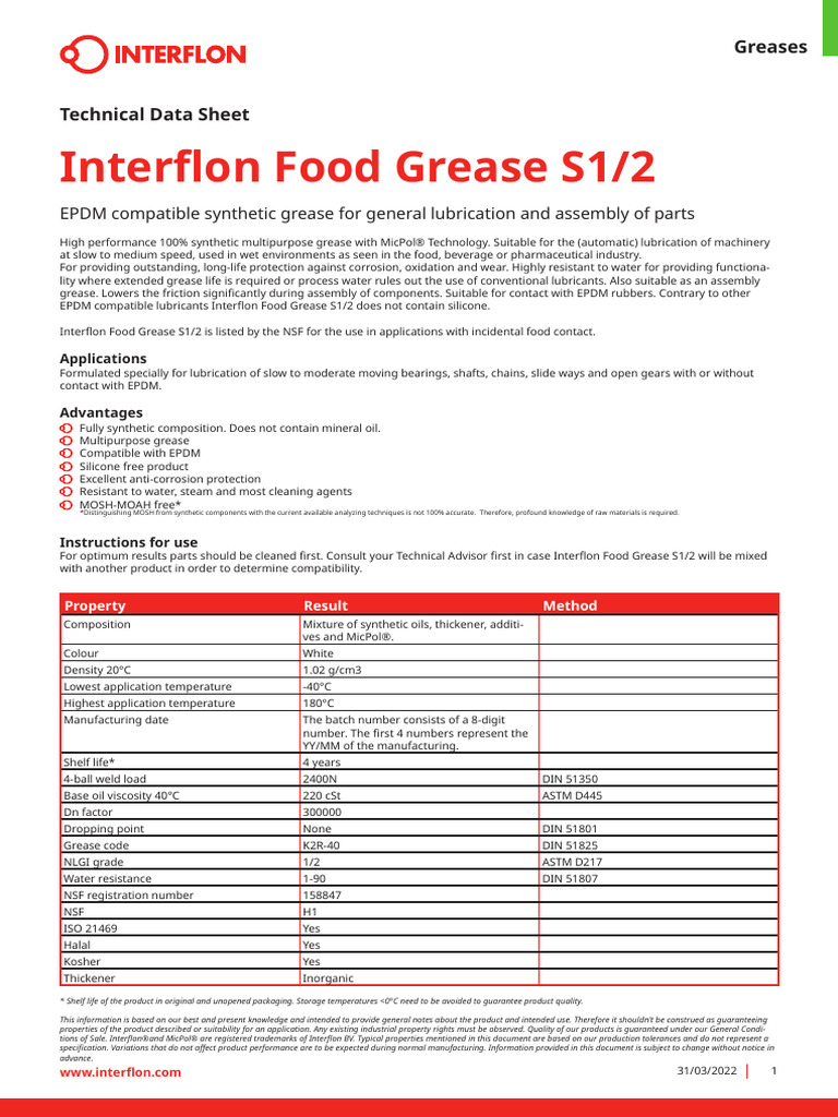 VERDE - FT - 9843 TDS GB en Interflon Food Grease S1-2 | PDF ...