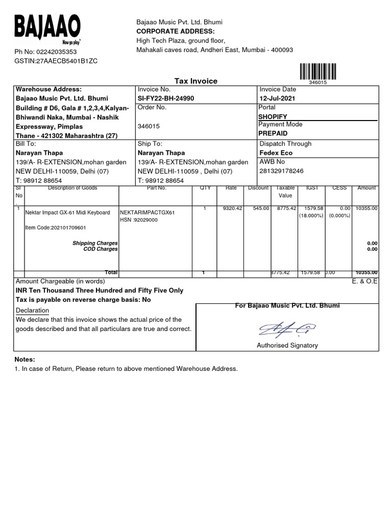 Invoice Shipment SP BHU FY22 99646 Order 346015 | PDF | Government | Public Finance