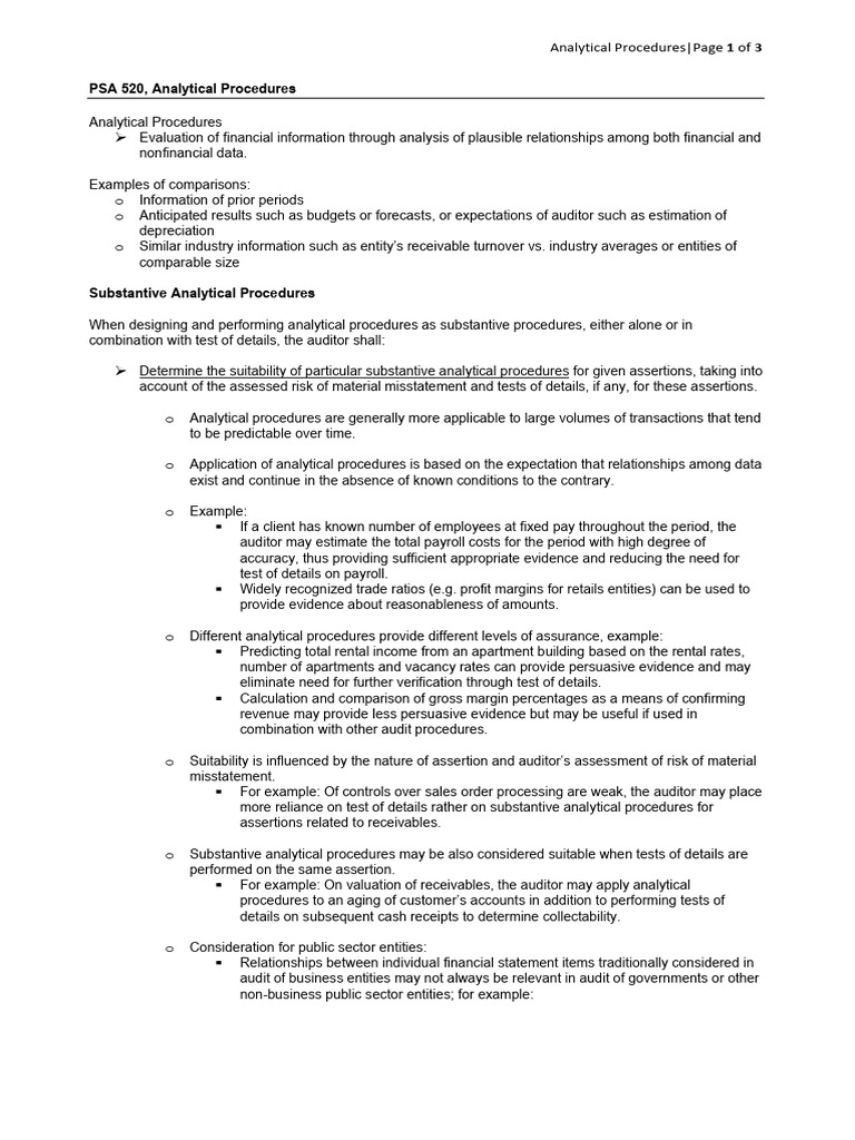 Audit Review - PSA 520 Analytical Procedures | PDF | Audit | Business
