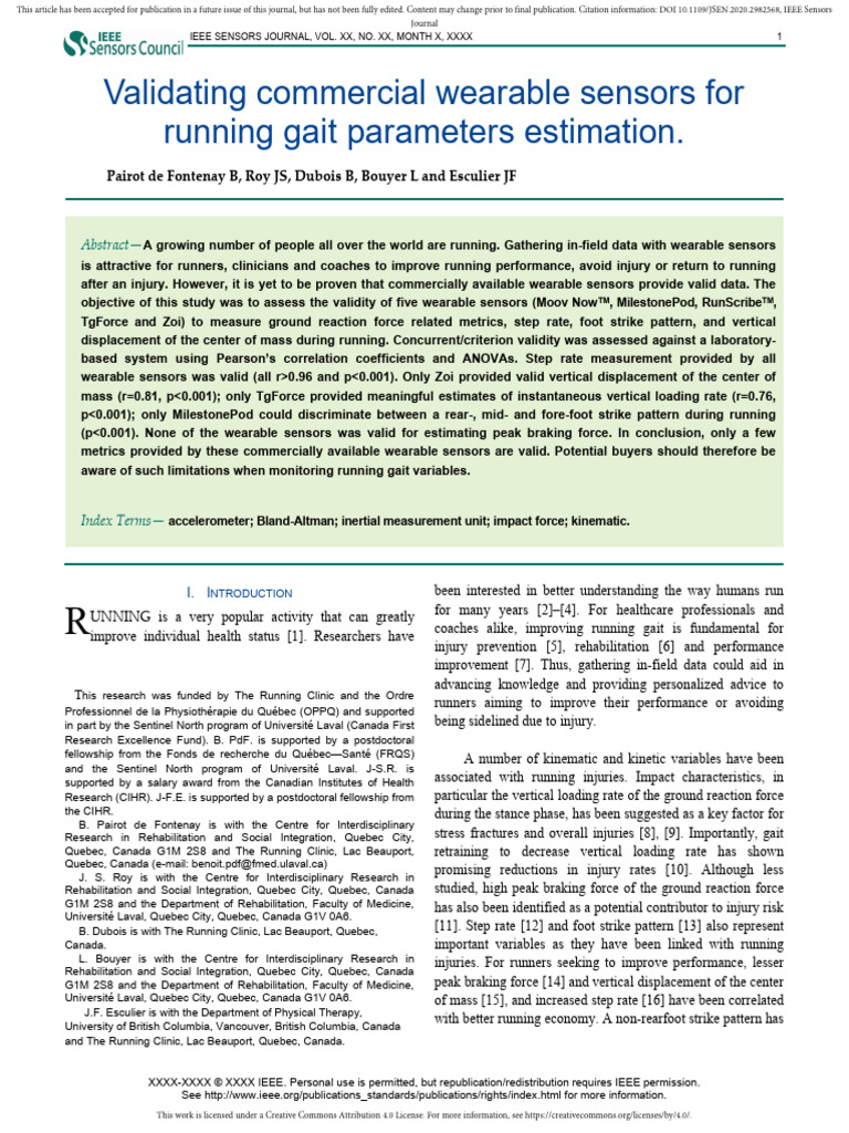 Validating Commercial Wearable Sensors For Running Gait Parameters ...