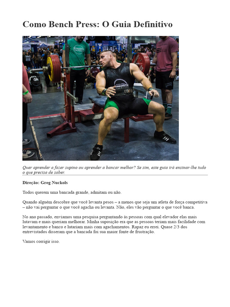Como Bench Press O Guia Definitivo | PDF | Iniciativa/Conjuntura | Movimentos anatômicos