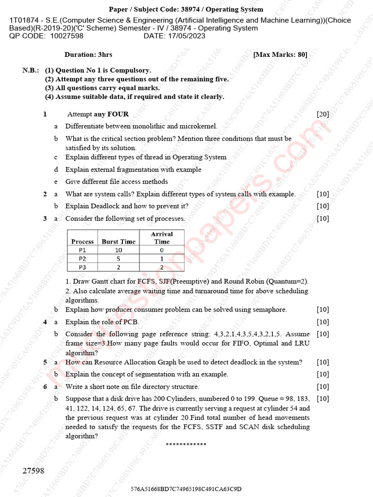 Be Computer Engineering Semester 4 2023 May Operating Systemrev 2019 C Scheme | PDF | Scheduling ...