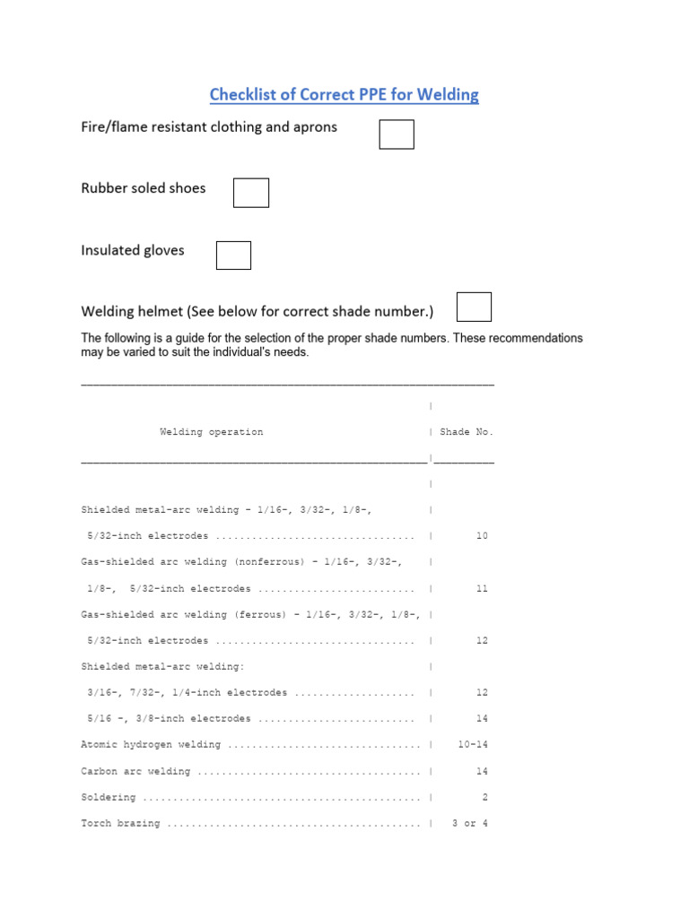 Welding Ppe Checklist Falmouth Annex Student Teams Tcm18 363175 | PDF ...