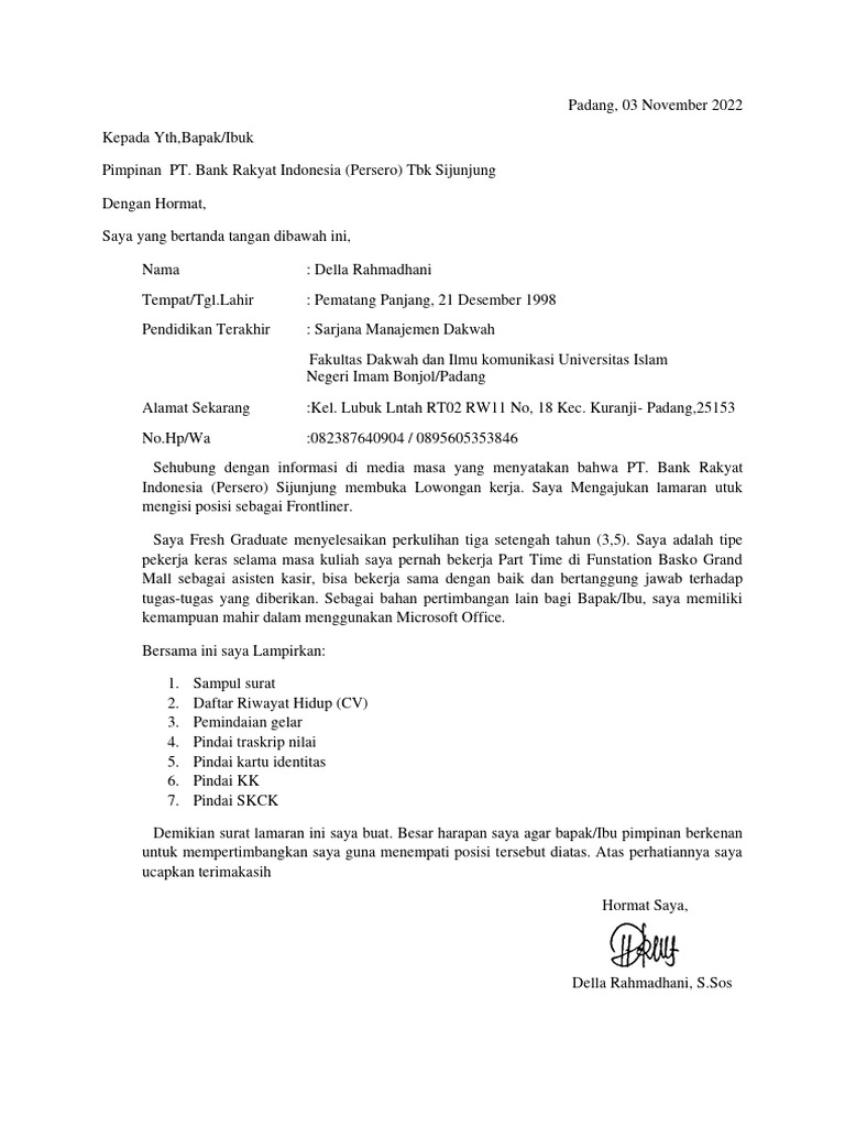 Lamaran PT. BRI | PDF