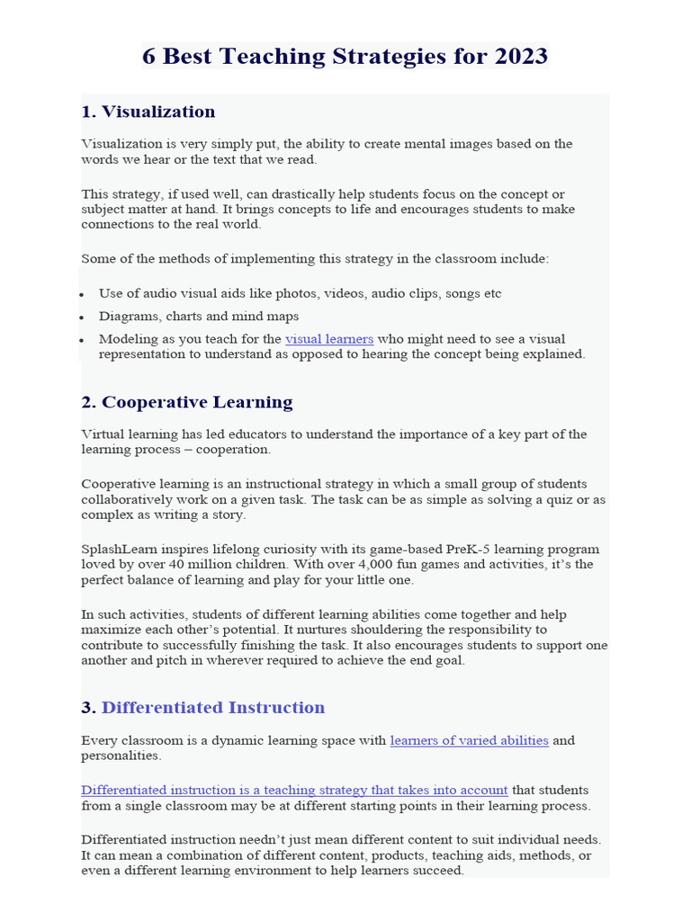 6 Best Teaching Strategies For 2023 | Download Free PDF | Learning ...