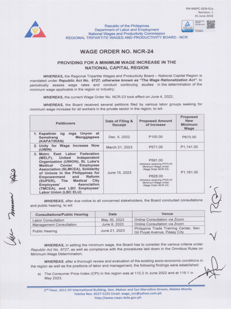 Wage Order No. NCR-24 (Final) | PDF