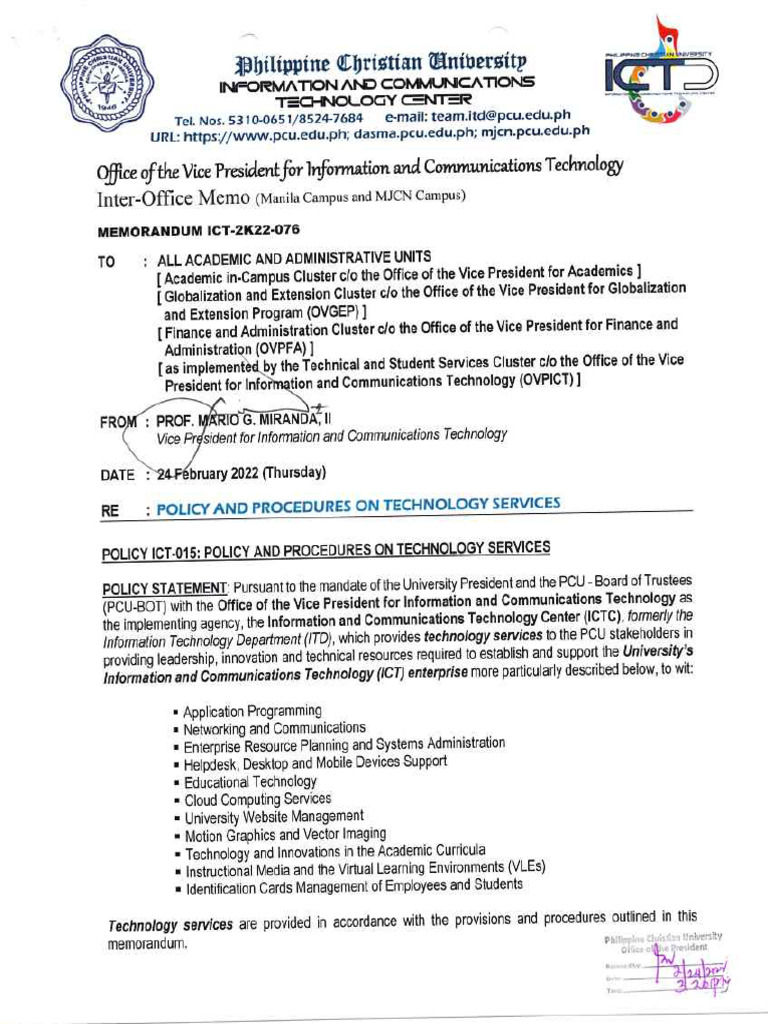 Memorandum ICT 2k22 076 | PDF