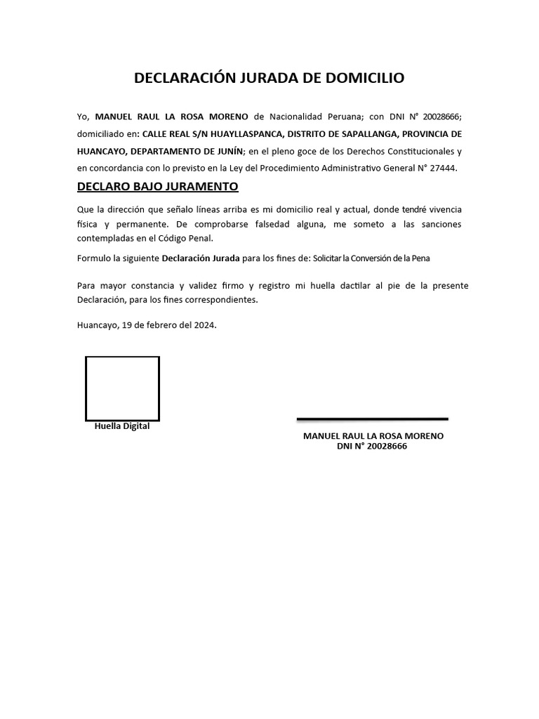 Declaracion Jurada Domiciliaria | PDF