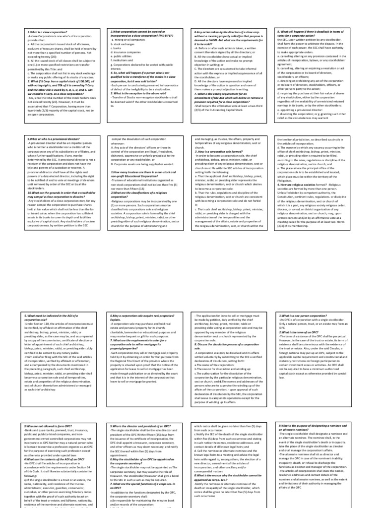 Close Corporations Explained: Key Concepts | PDF | Corporations ...