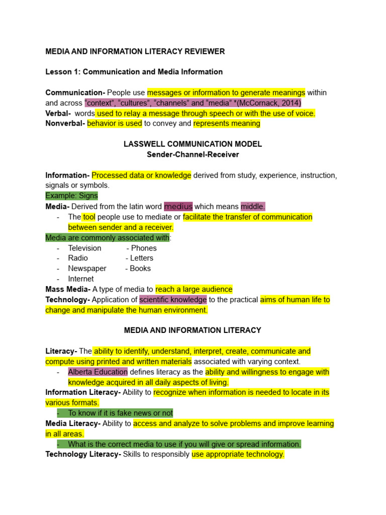 Media and Information Literacy Reviewer | PDF | Communication | Information