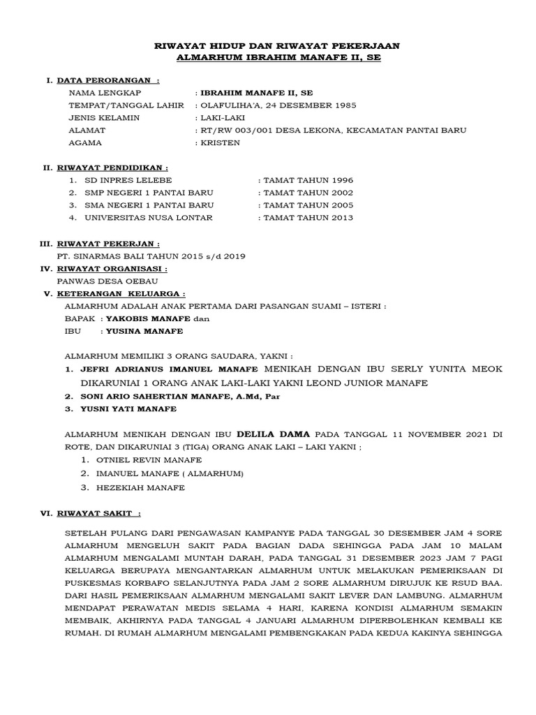 DAFTAR RIWAYAT HIDUP Almarhum | PDF