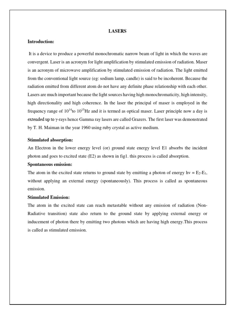 Unit 3 Lasers | PDF | Laser | Emission Spectrum