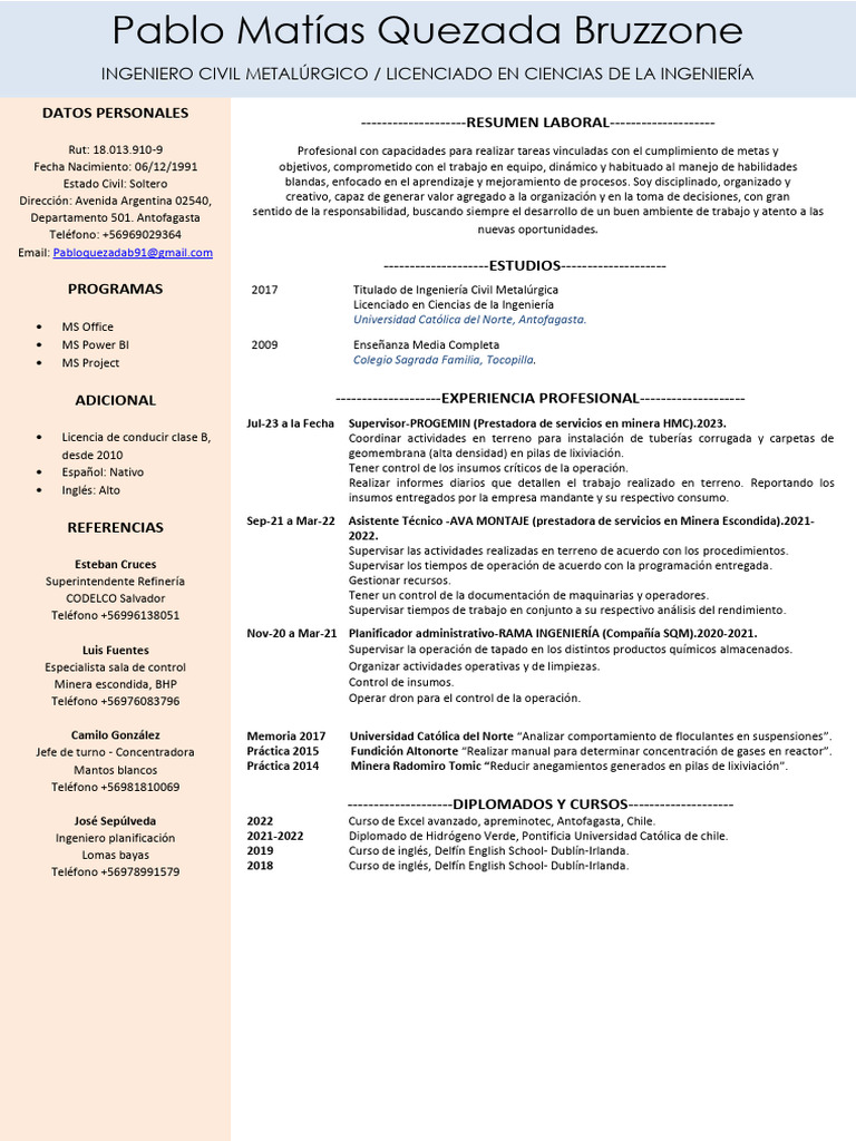 CV Pablo Quezada. | PDF