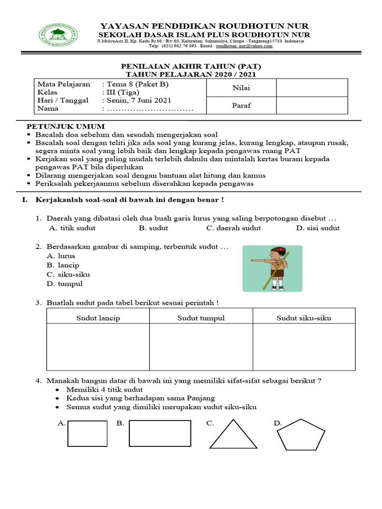 Soal Pat Tema 8 Paket B Kelas 3 | PDF