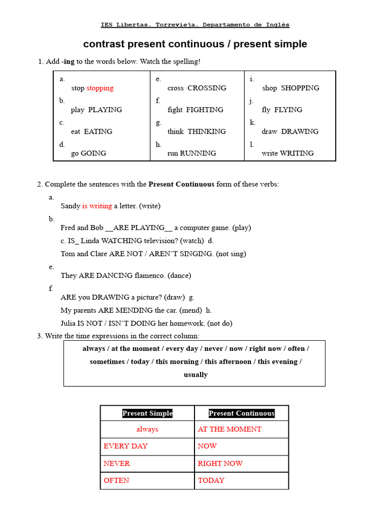 Present Simple vs. Continuous Guide | PDF | Grammar | Linguistics