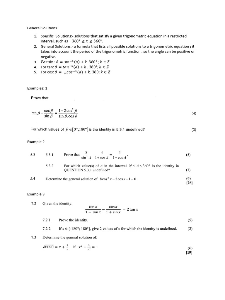 General Solutions in Trigonometry | PDF